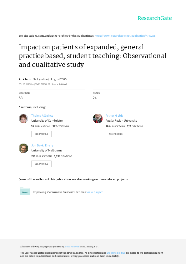 (PDF) Impact on patients of expanded, general practice based, student ...