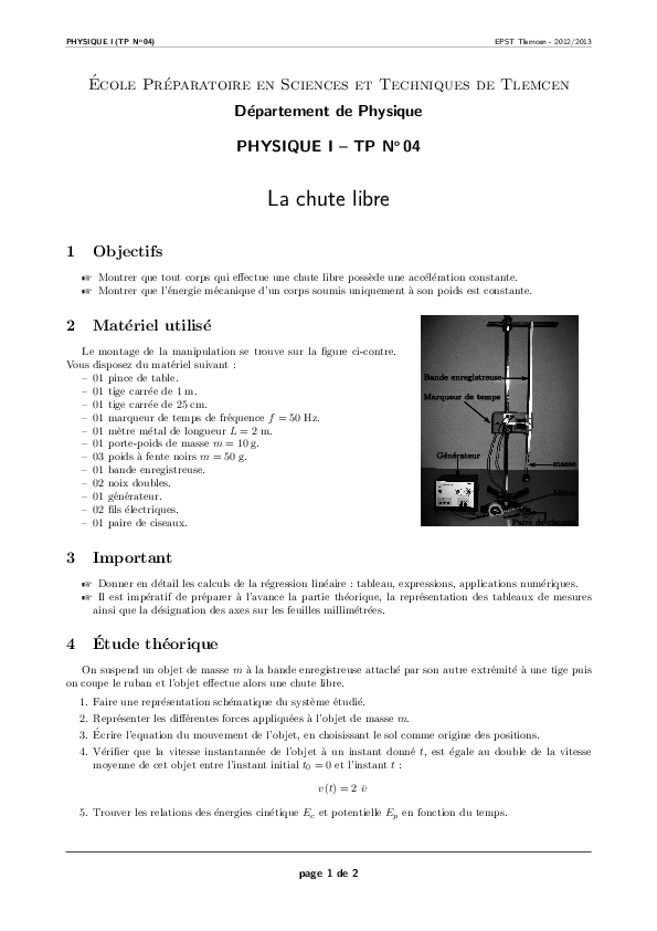 tp chute libre physique
