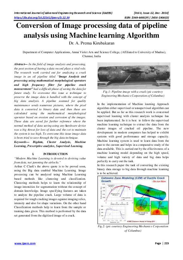 (PDF) Big Data Techniques for Pipeline Image Analysis