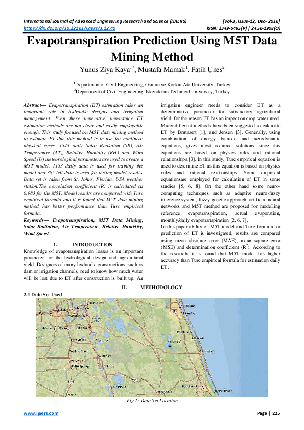 (PDF) Evapotranspiration Prediction Using M5T Data Mining Method