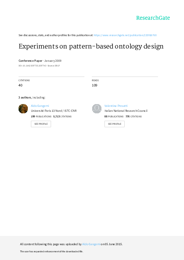 (PDF) Experiments on pattern-based ontology design