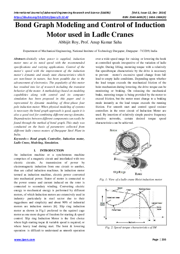 (PDF) Bond Graph Modeling and Control of Induction Motor used in Ladle Cranes