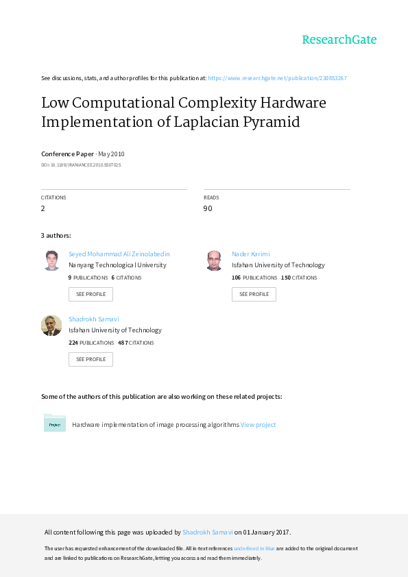 (PDF) Low computational complexity hardware implementation of Laplacian Pyramid