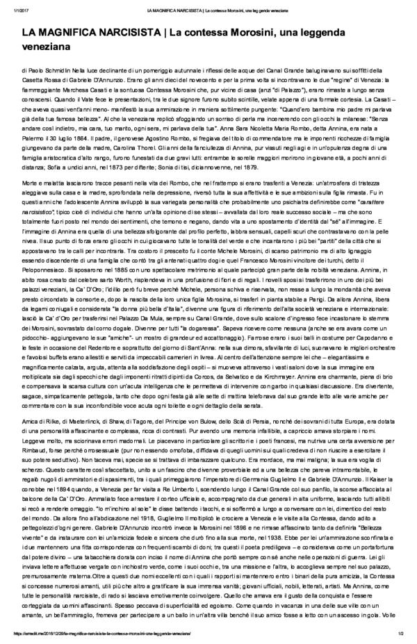 (PDF) LA MAGNIFICA NARCISISTA | La contessa Morosini, una leggenda ...