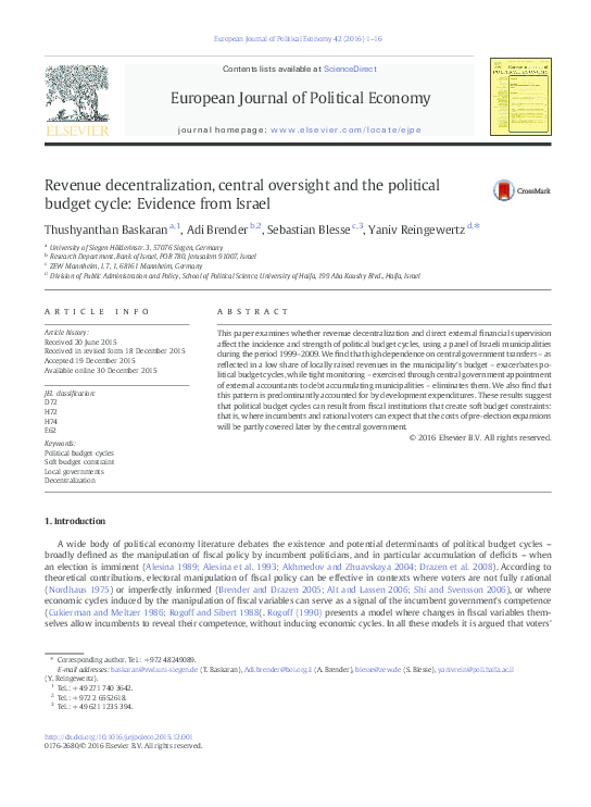 (PDF) Revenue decentralization, central oversight and the political ...