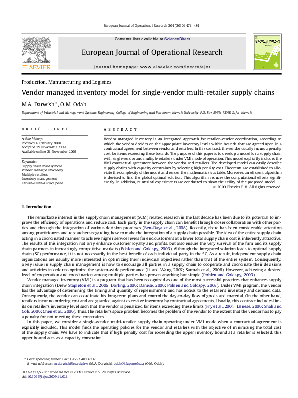 (PDF) Vendor managed inventory model for single-vendor multi-retailer ...