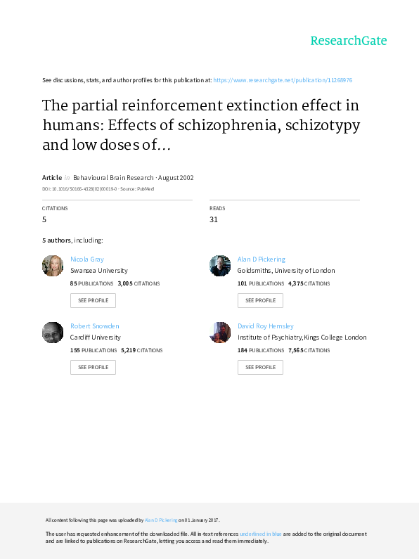 (PDF) The partial reinforcement extinction effect in humans: an investigation of a stage model ...