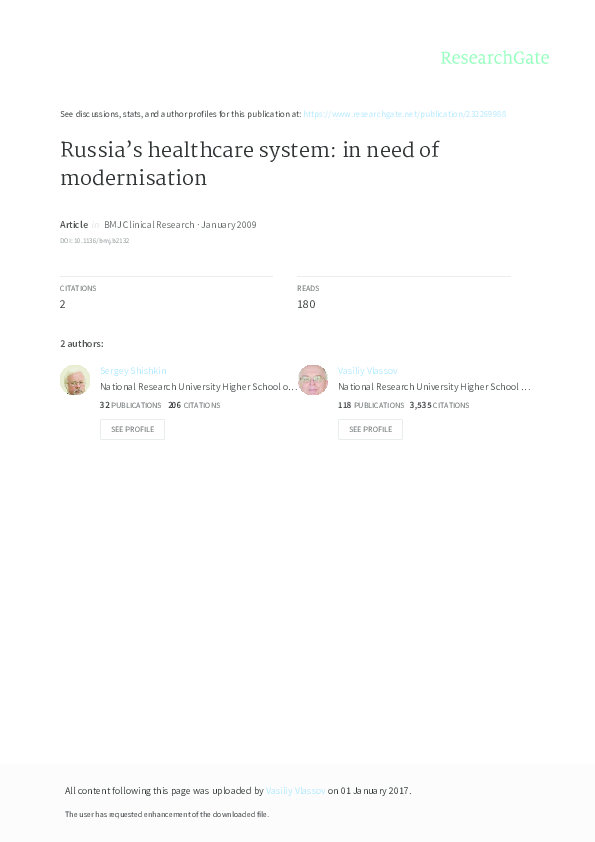 (PDF) Russia's healthcare system: in need of modernisation