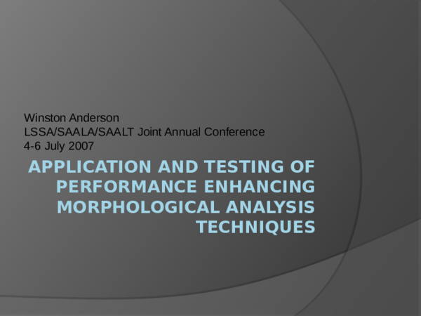 Pdf Application And Testing Of Performance Enhancing Morphological Analysis Techniques
