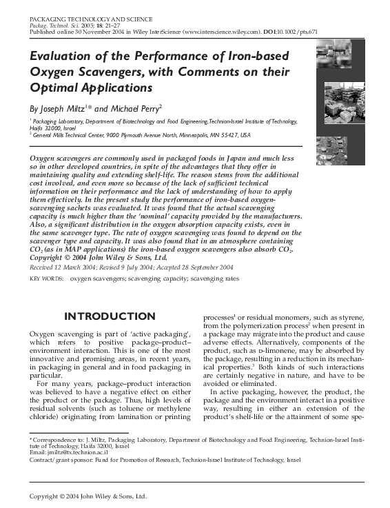 (PDF) Evaluation of the performance of iron‐based oxygen scavengers ...