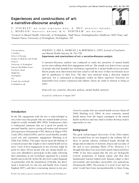 (PDF) Experiences and constructions of art: a narrative-discourse analysis