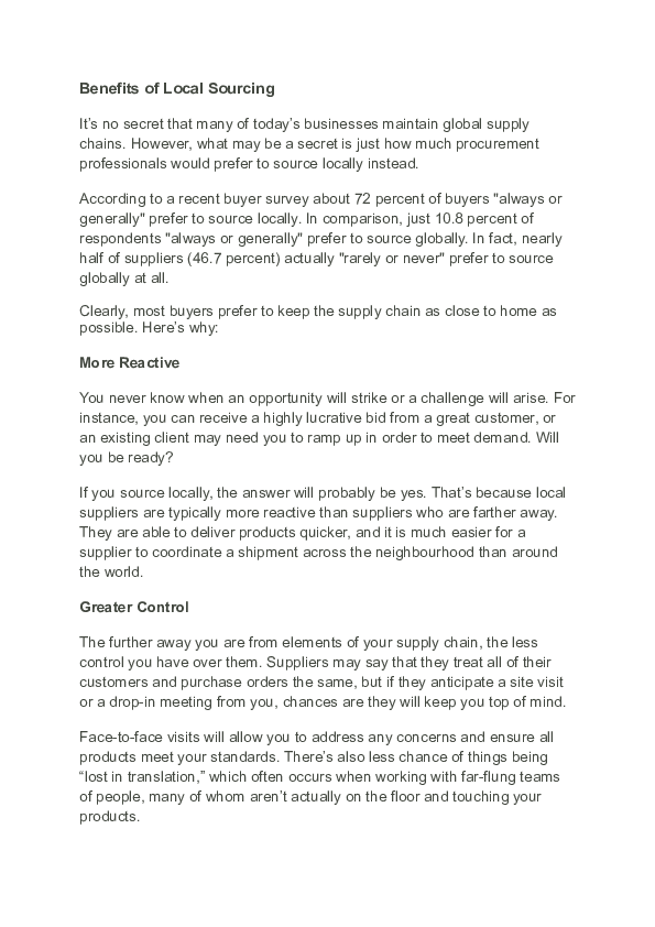 (DOC) Benefits of Local Sourcing