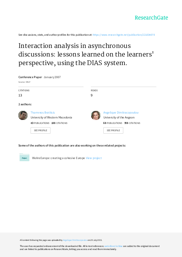 (PDF) Interaction analysis in asynchronous discussions: Lessons learned on the learners ...