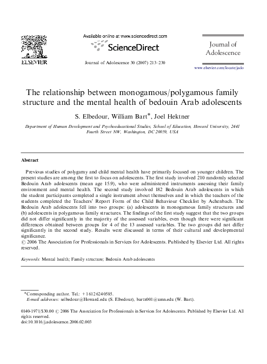 (PDF) The relationship between monogamous/polygamous family structure ...