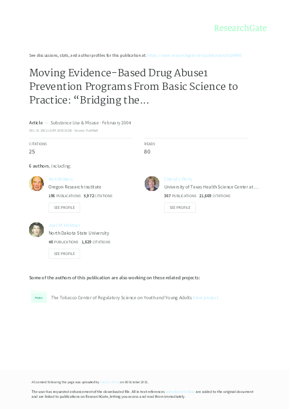 (PDF) Moving Evidence-Based Drug Abuse 1 Prevention Programs From Basic ...