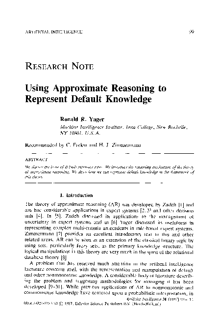 Pdf Approximate Reasoning For Default Knowledge