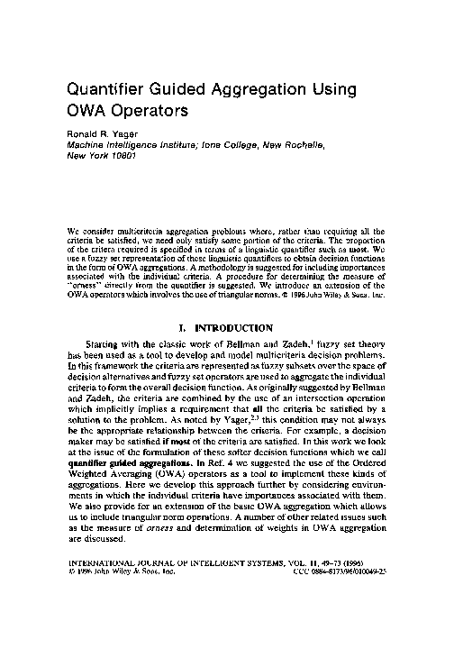 (PDF) Quantifier Guided Aggregation Using OWA Operators