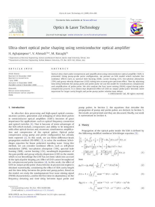 (PDF) Ultra-short optical pulse shaping using semiconductor optical amplifier