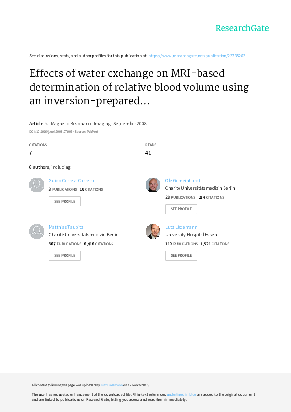 (PDF) Effects of water exchange on MRI-based determination of relative ...