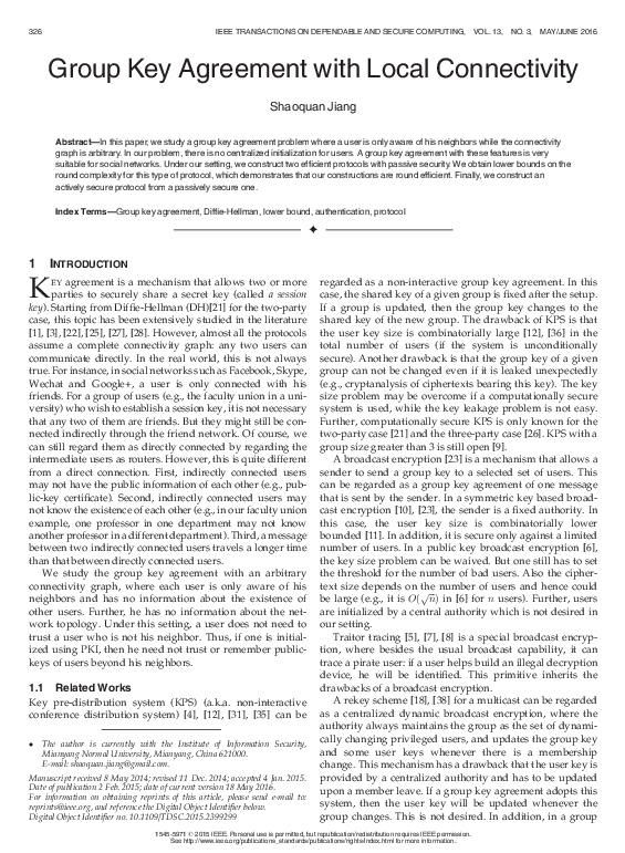 (PDF) Group Key Agreement with Local Connectivity