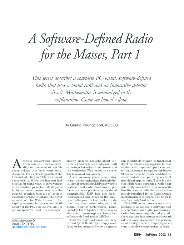 (PDF) A Software-Defined Radio for the Masses, Part 1