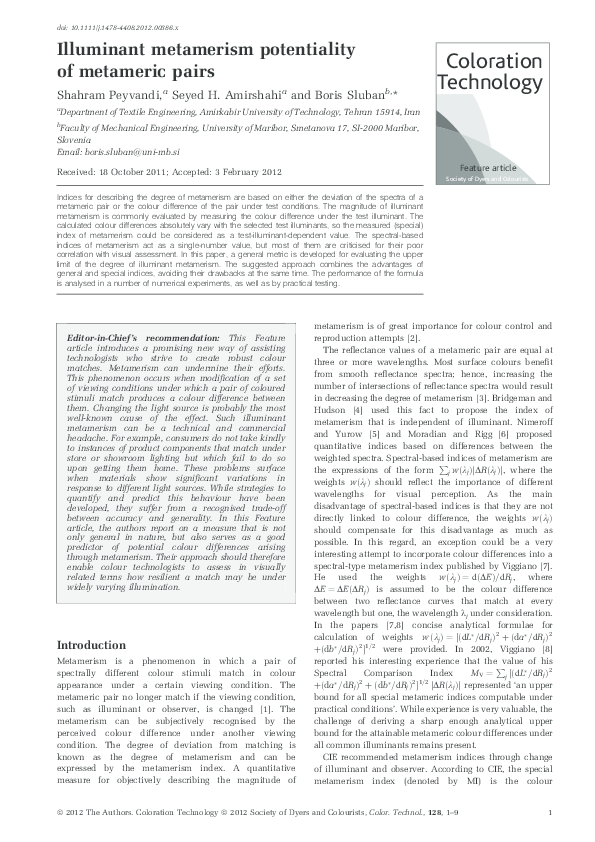 (PDF) Illuminant metamerism potentiality of metameric pairs