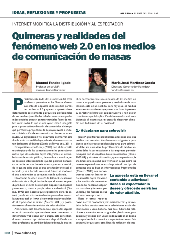 (PDF) Quimeras y realidades del fenómeno web 2.0 en los medios de comunicación de masas