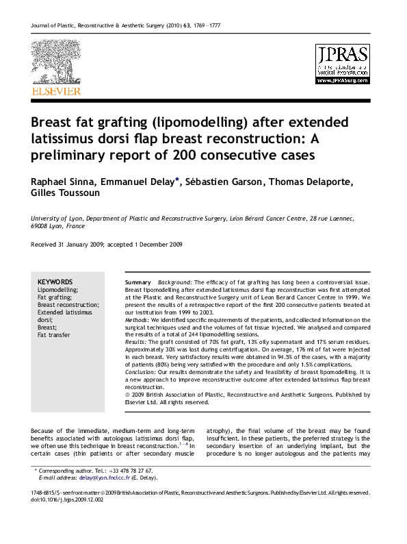 (PDF) Breast fat grafting (lipomodelling) after extended latissimus ...