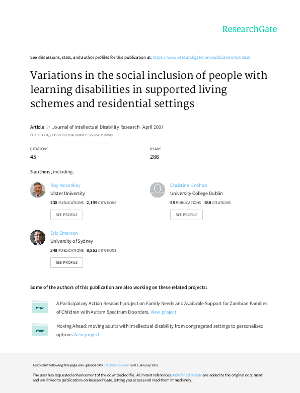 (PDF) Variations in the social inclusion of people with intellectual ...