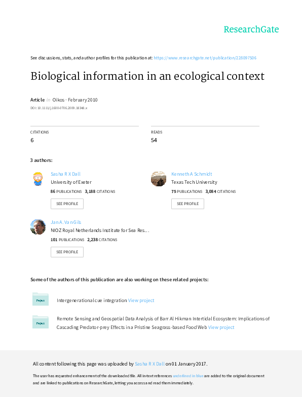 (PDF) Biological information in an ecological context