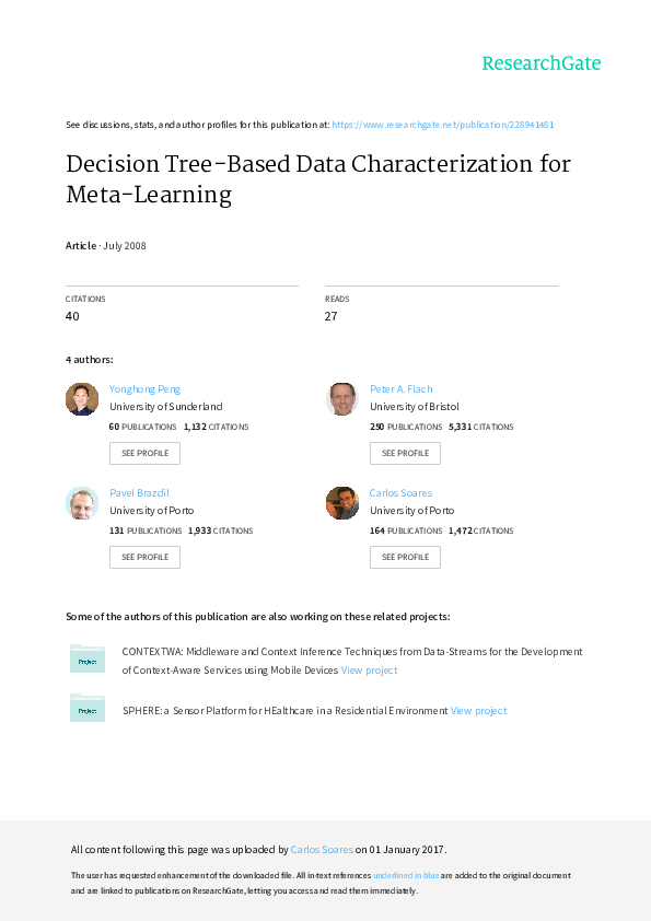 (PDF) Decision tree-based data characterization for meta-learning