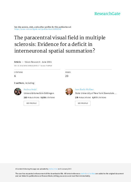 (PDF) The paracentral visual field in multiple sclerosis: evidence for ...