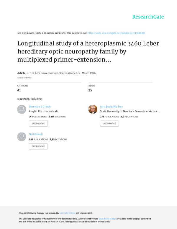 (PDF) Longitudinal study of a heteroplasmic 3460 Leber hereditary optic ...