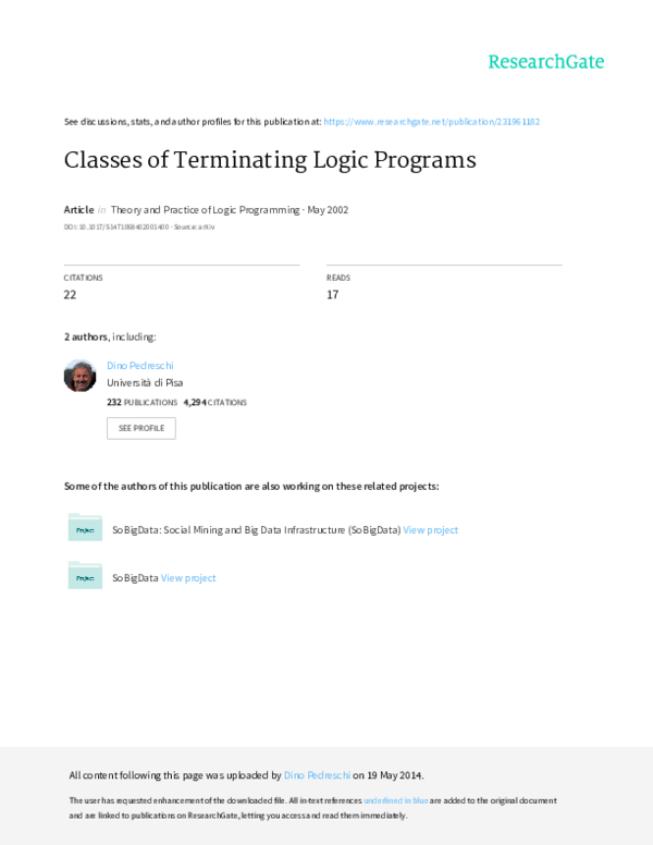 (PDF) Classes of terminating logic programs | Jan-Georg Smaus - Academia.edu