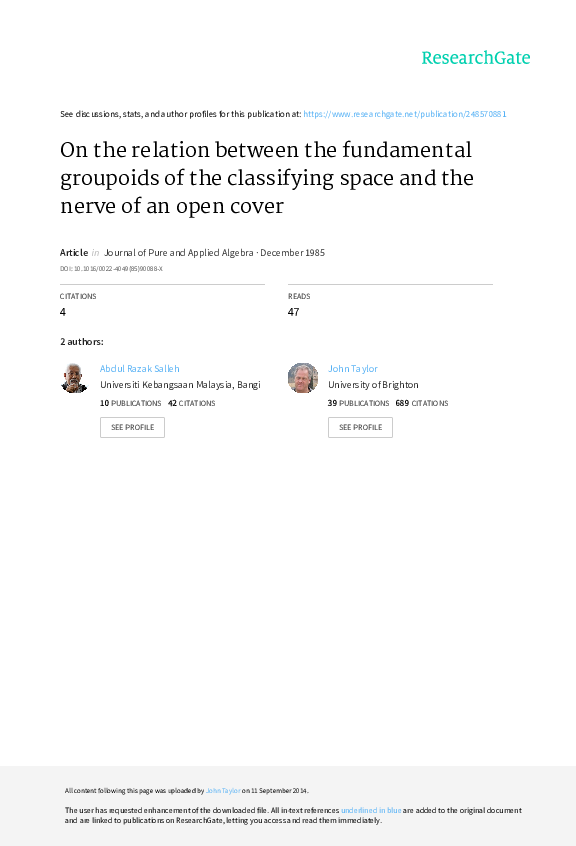 (PDF) On the relation between the fundamental groupoids of the ...