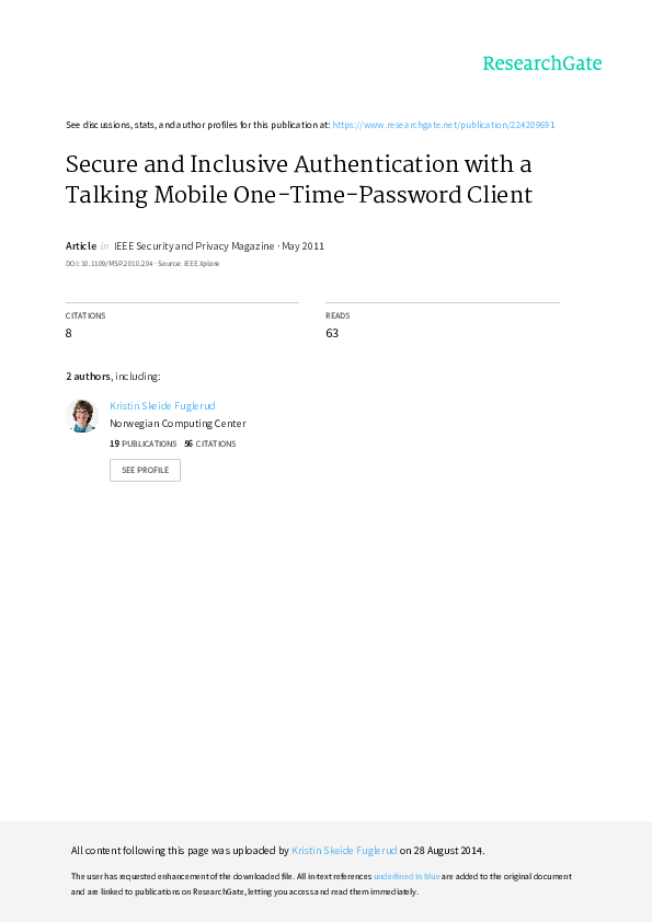 (PDF) Secure and Inclusive Authentication with a Talking Mobile One ...