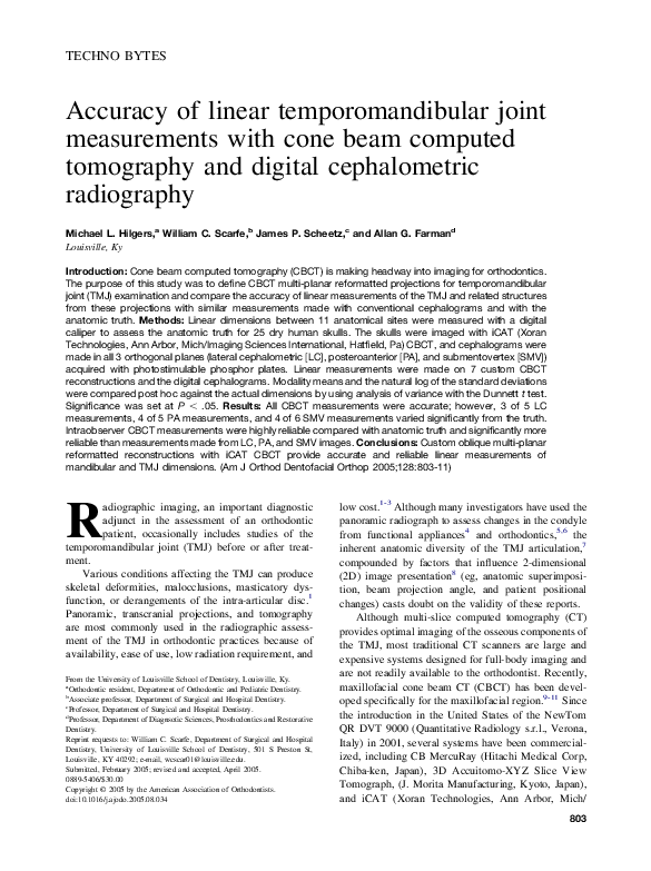 Pdf Accuracy Of Linear Temporomandibular Joint Measurements With Cone