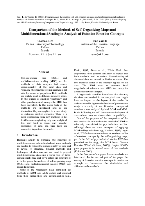 (PDF) Comparison of the methods of self-organizing maps and multidimensional scaling in analysis ...