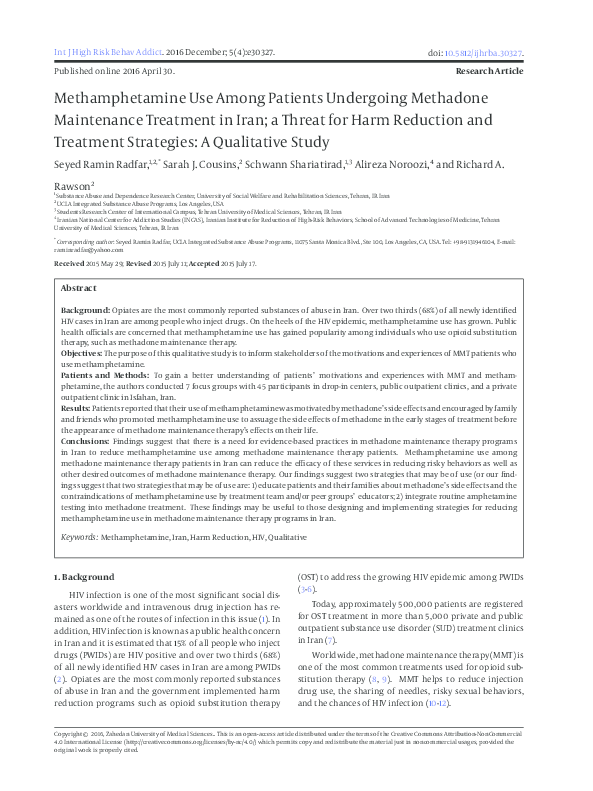 (PDF) Methamphetamine Use Among Patients Undergoing Methadone ...