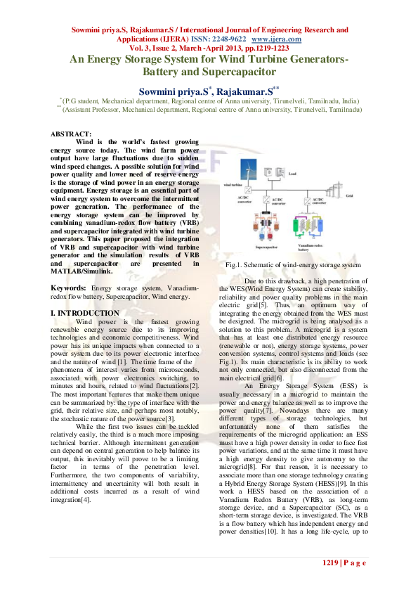 (PDF) An Energy Storage System for Wind Turbine Generators- Battery and ...
