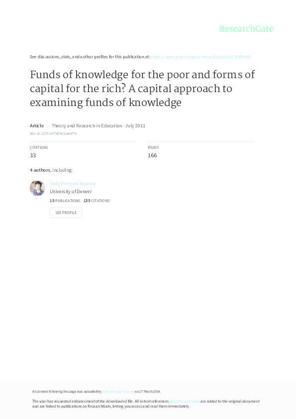 (PDF) Funds of knowledge for the poor and forms of capital for the rich ...