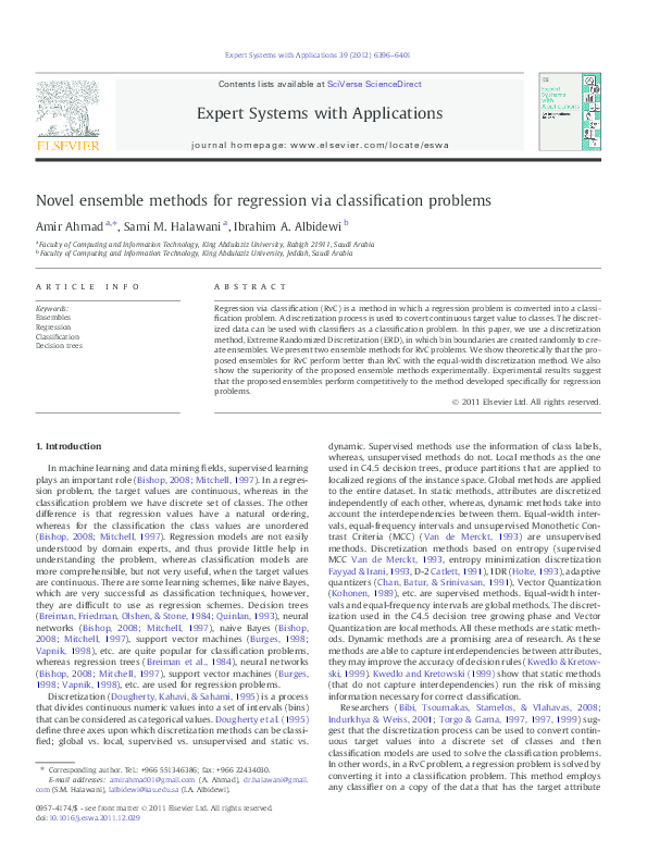 Pdf Novel Ensemble Methods For Regression Via Classification Problems