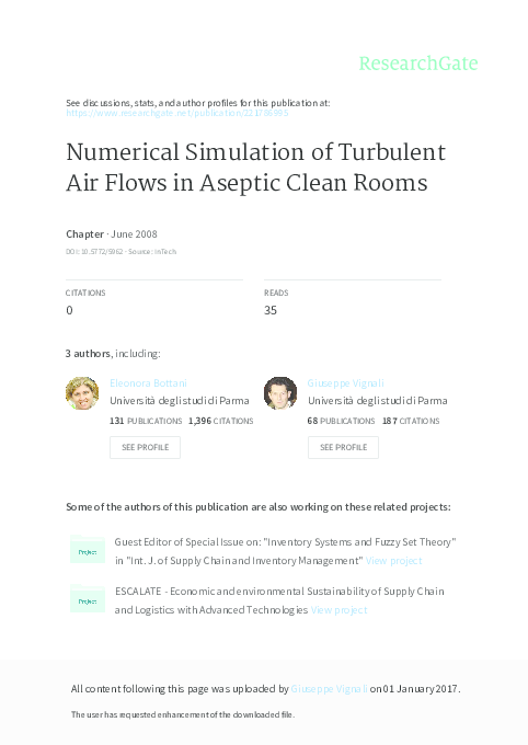 (PDF) Numerical Simulation of Turbulent Air Flows in Aseptic Clean Rooms