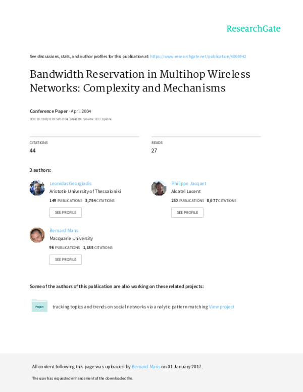Pdf Bandwidth Reservation In Multihop Wireless Networks Complexity