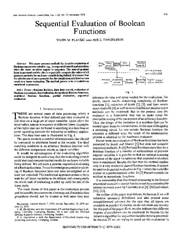 (PDF) Sequential Evaluation of Boolean Functions
