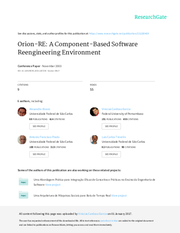 (PDF) Orion-re: A component-based software reengineering environment