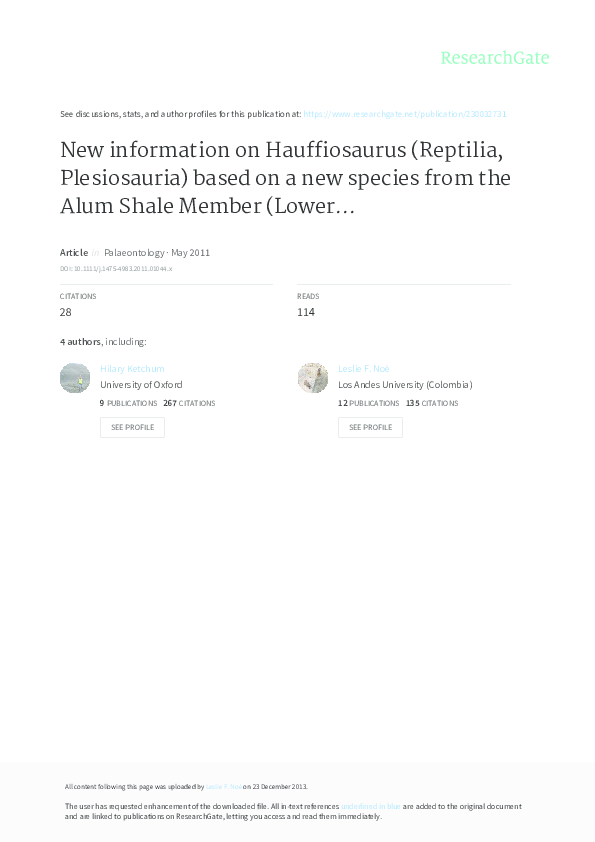 (PDF) New information on Hauffiosaurus (Reptilia, Plesiosauria) based ...