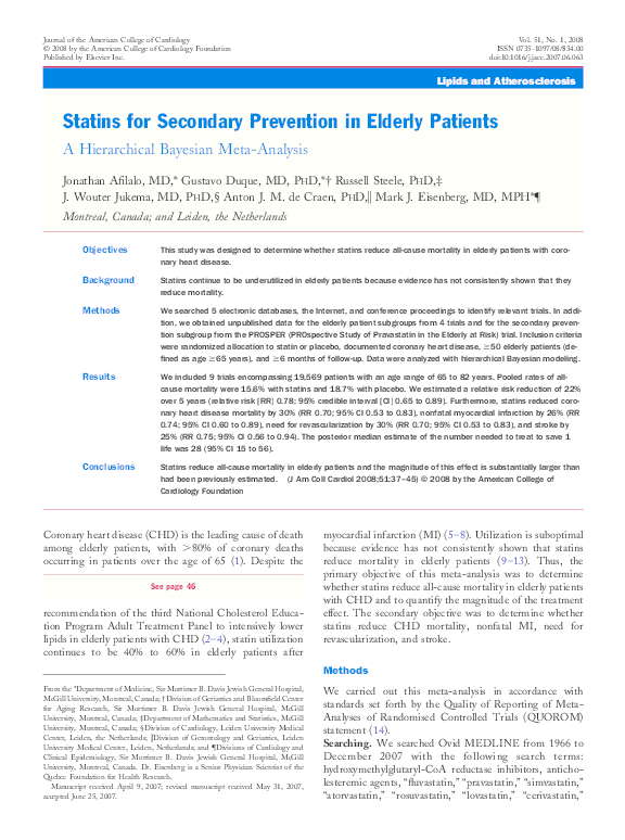 (PDF) Statins for Secondary Prevention in Elderly Patients | Jonathan ...