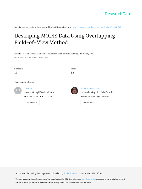 (PDF) Destriping MODIS data using overlapping field-of-view method