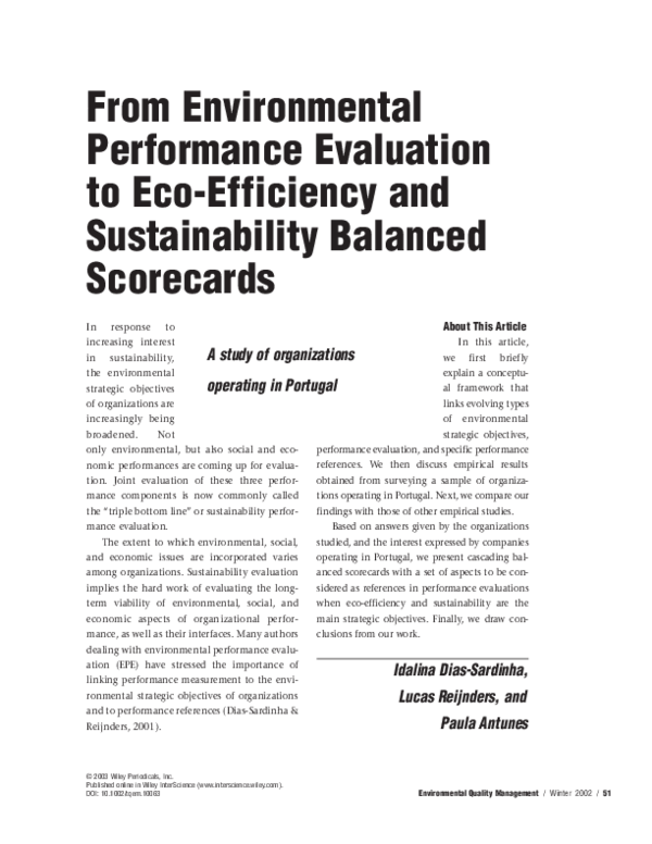 (PDF) From Environmental Performance Evaluation to Eco-Efficiency and ...